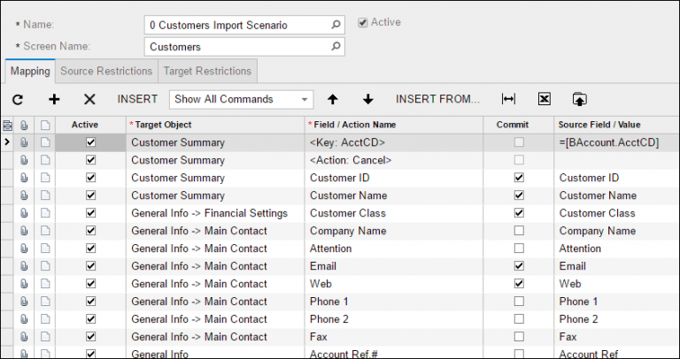 Sample Acumatica Import Scenario (Customers)