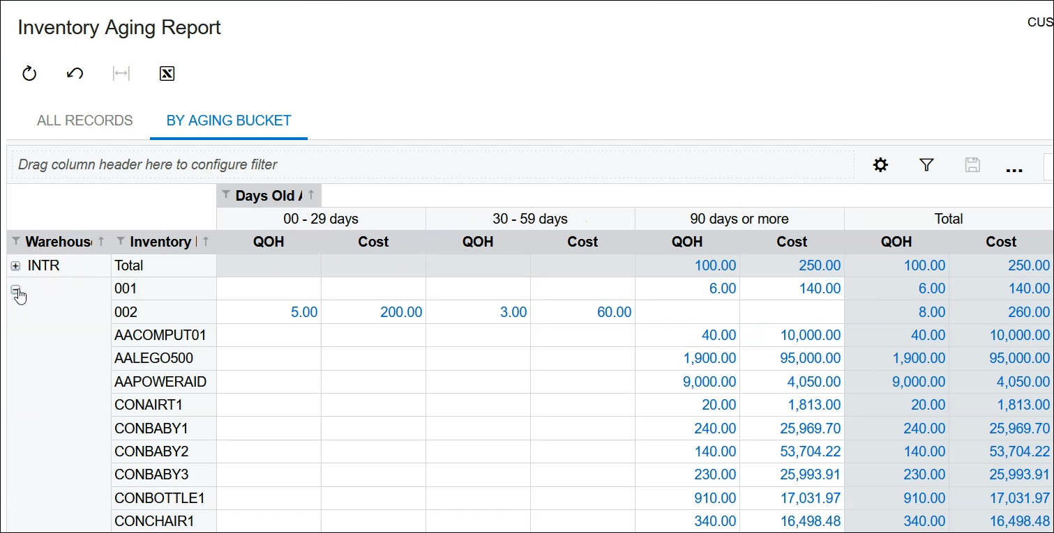Acumatica Inventory Aging Report